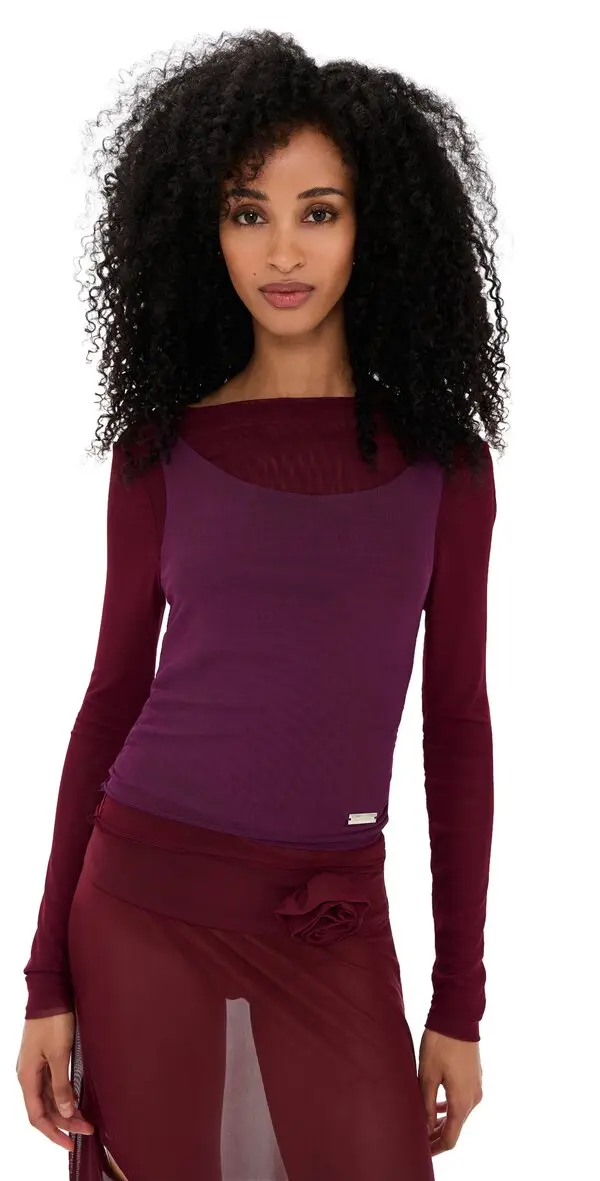 HOUSE OF SUNNY Double Layer Long Sleeve Mesh Top - Multi