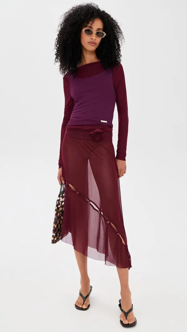 HOUSE OF SUNNY Double Layer Long Sleeve Mesh Top