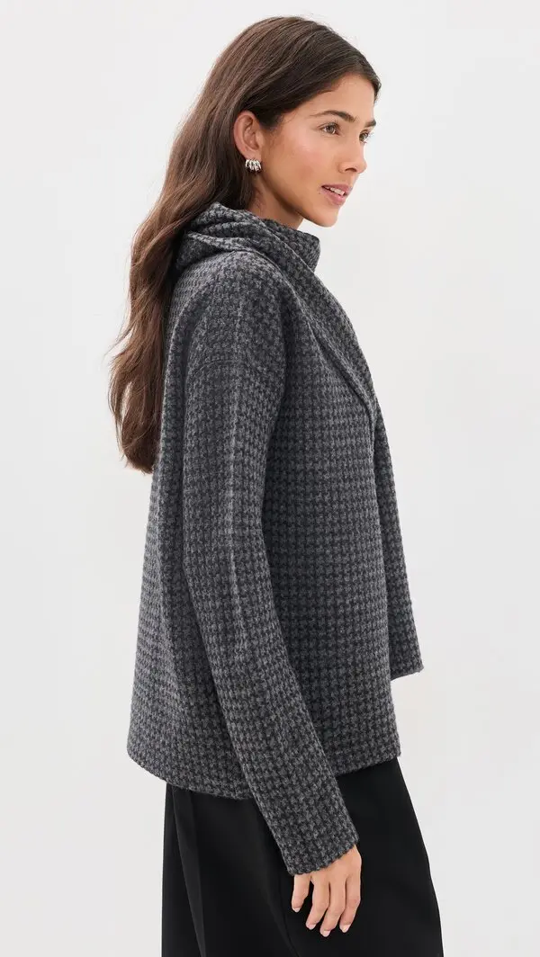 Vince Draped Scarf Houndstooth Sweater