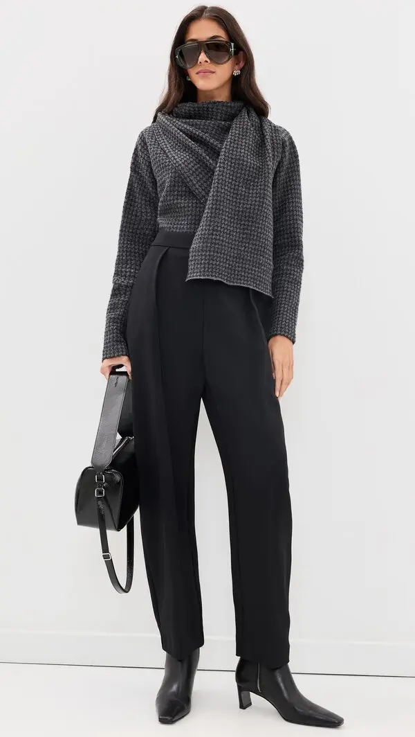 Vince Draped Scarf Houndstooth Sweater