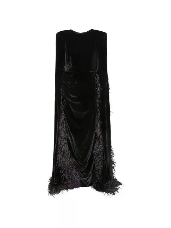Amen Feather-trim Velvet Dress