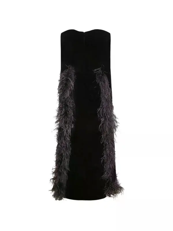 Amen Feather-trim Velvet Dress