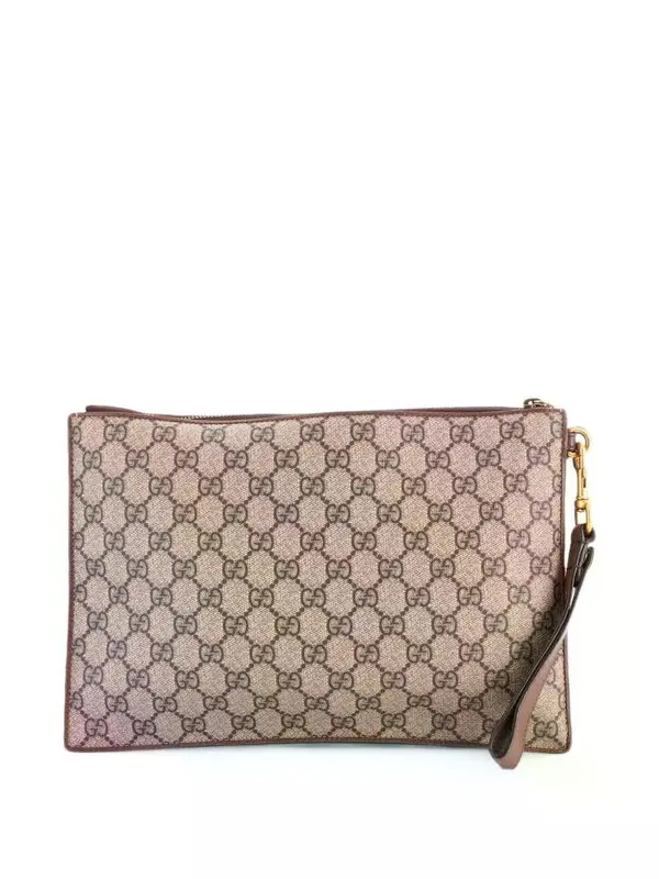 Gucci Courrier Pouch Gg Coated Canvas With Applique Clutch Bag