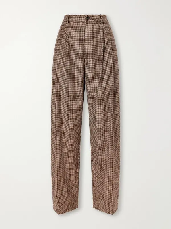JAMIE HALLER The Tapered Pleated Houndstooth Stretch Wool-blend Pants - Brown