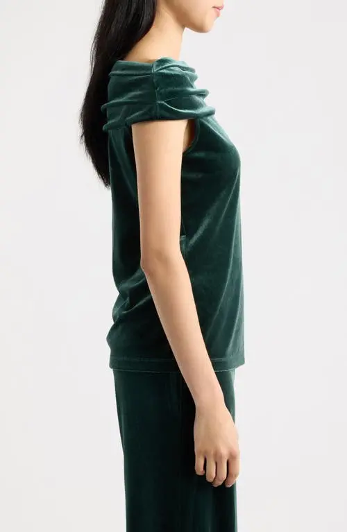 Anne Klein Draped Boat Neck Velvet Top