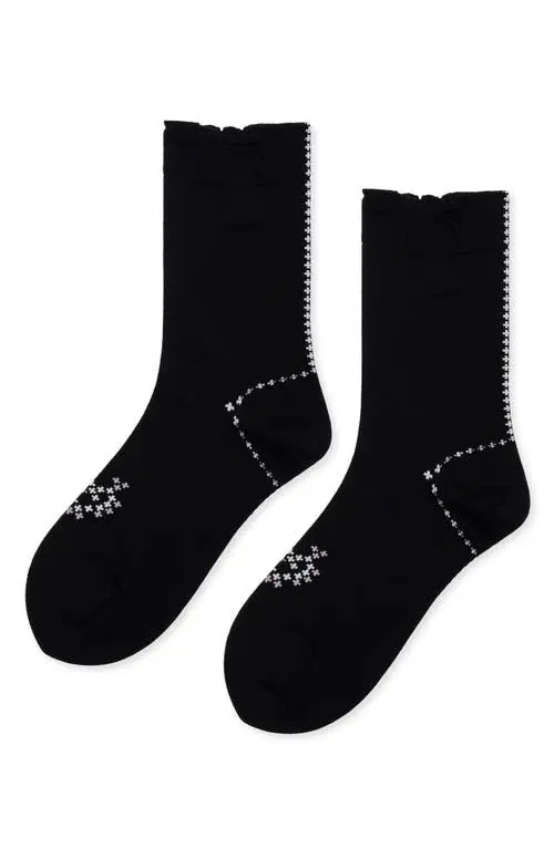 Hansel From Basel Heart Cross-stitch Wool Blend Crew Socks - Black