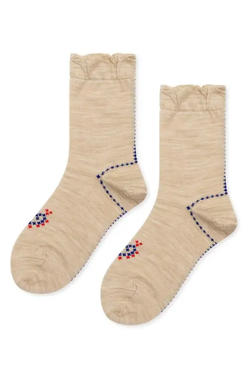 Hansel From Basel Heart Cross-stitch Wool Blend Crew Socks - Ecru
