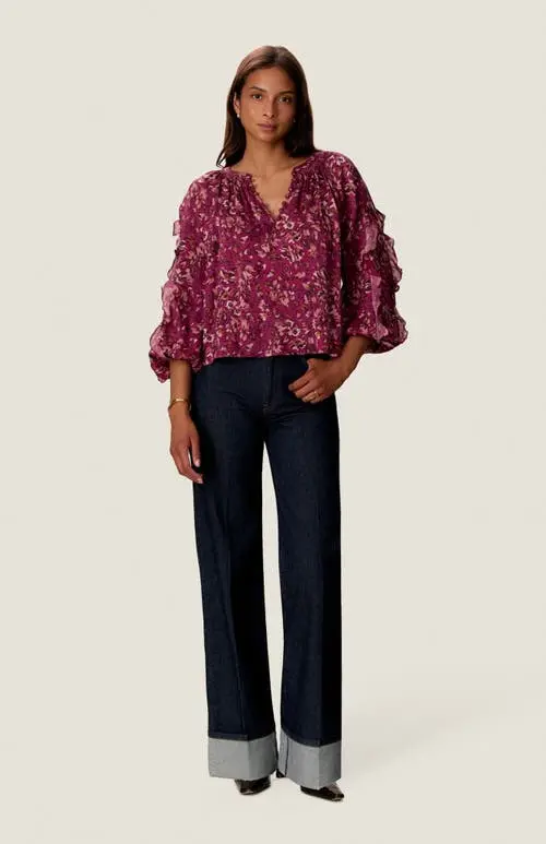 Rebecca Taylor Brooke Ruffle Bubble Top - Cranberry Multi