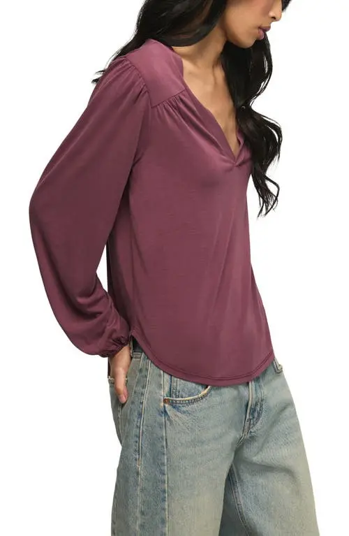 Lucky Brand Gathered Sandwash Modal Blend Top - Grape Wine