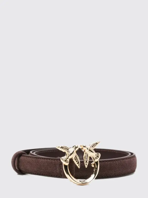 Pinko Suede Belt In A Slim Design With The Love Birds Plaque Buckle - Red