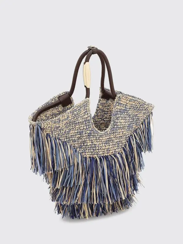 Zimmermann Goldentime Small Raffia Tote Bag With Fringes And Embroidery