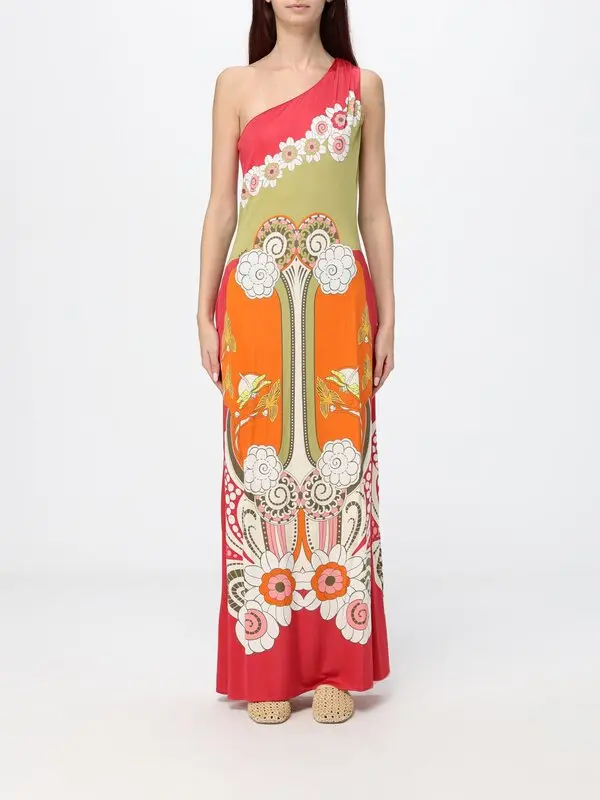 La DoubleJ One-shoulder Ethnic-print Silk Twill Gown