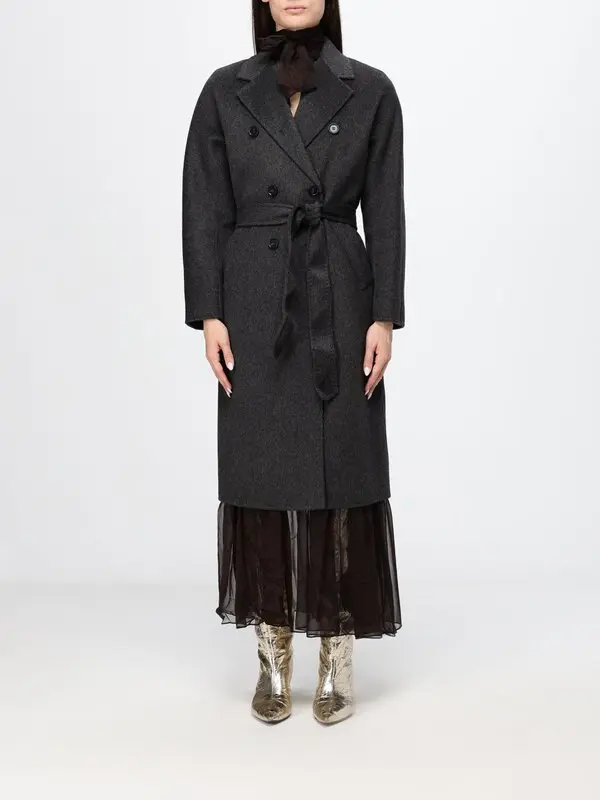 TWINSET Wool Blend Robe Coat With Belt And Rever Collar - Grey