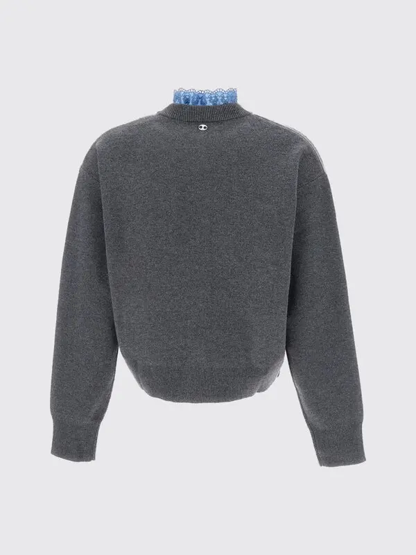 Rabanne Wool And Cashmere Cardigan With Lace Inserts And Dropped Shoulders - Grey