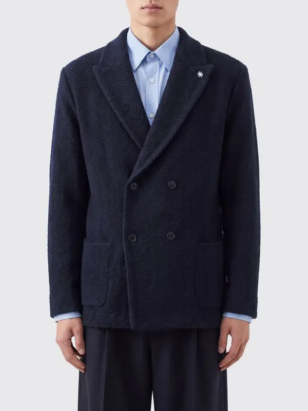 MANUEL RITZ Double-breasted Alpaca Wool Blend Blazer With Rever Collar