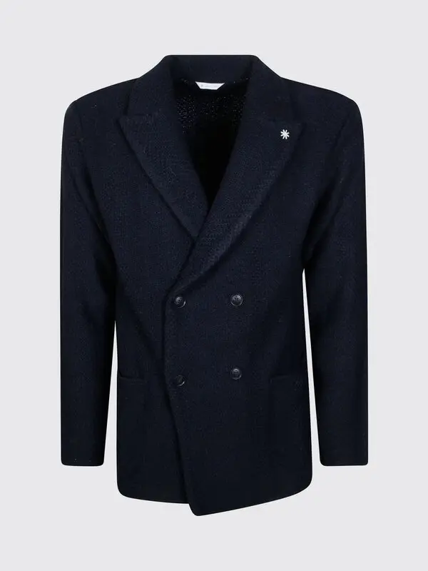MANUEL RITZ Double-breasted Alpaca Wool Blend Blazer With Rever Collar
