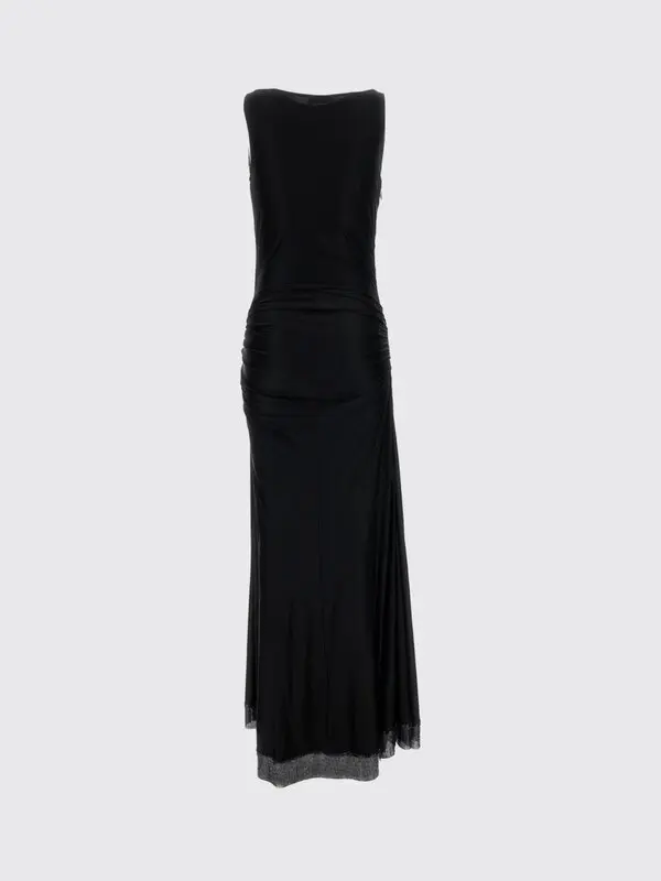 Rabanne Draped Long Evening Gown With Metal Mesh Application