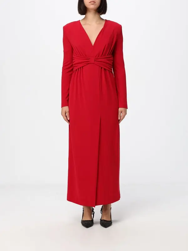 TWINSET Slim Fit Midi Sheath Dress In Jersey With Deep V-neck - Red