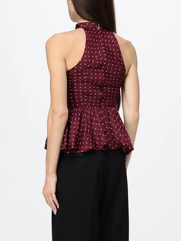 ROTATE BY BIRGER CHRISTENSEN Polka Dot Satin Sleeveless Top With High Neck And Cold Shoulder