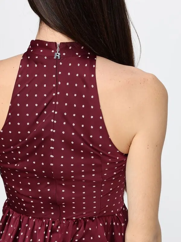 ROTATE BY BIRGER CHRISTENSEN Polka Dot Satin Sleeveless Top With High Neck And Cold Shoulder