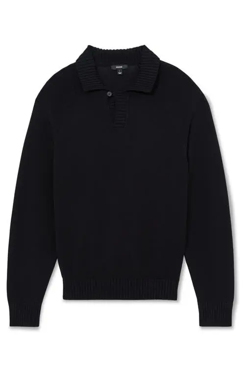 REISS Ashdown Long Sleeve Cotton Polo - Navy