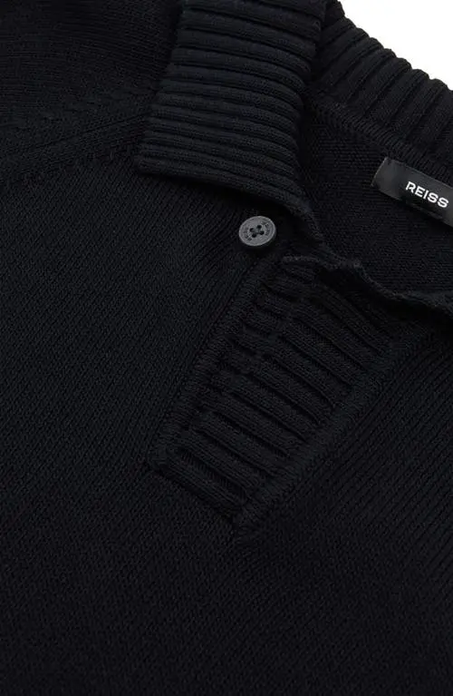 REISS Ashdown Long Sleeve Cotton Polo - Navy
