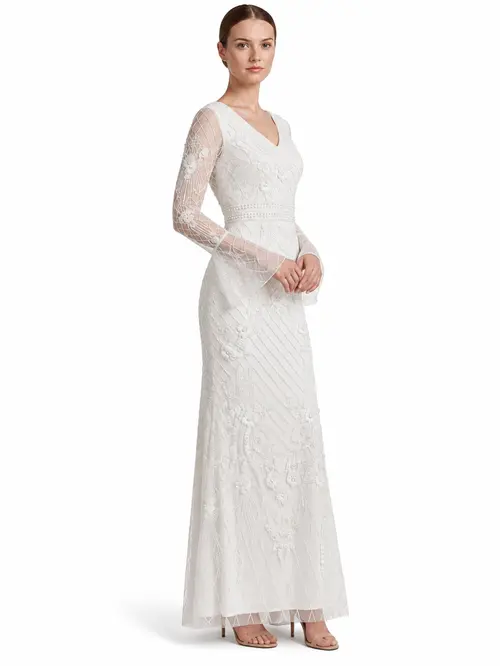 LARA NEW YORK Bridal Long Sleeve Beaded Gown