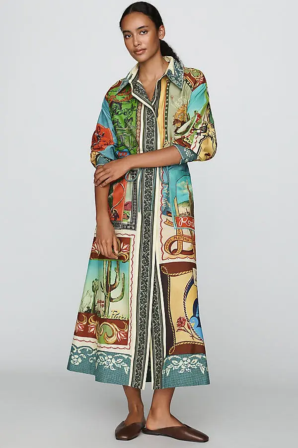 ALEMAIS Ace Cotton Silk Maxi Shirtdress - Multi