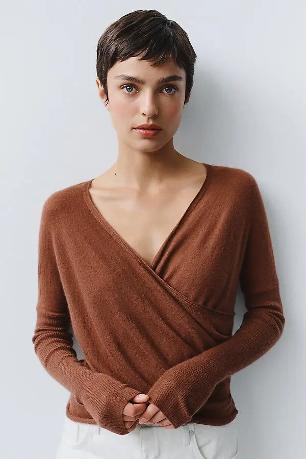 PILCRO 100% Cashmere Twist Sweater - Deep Red