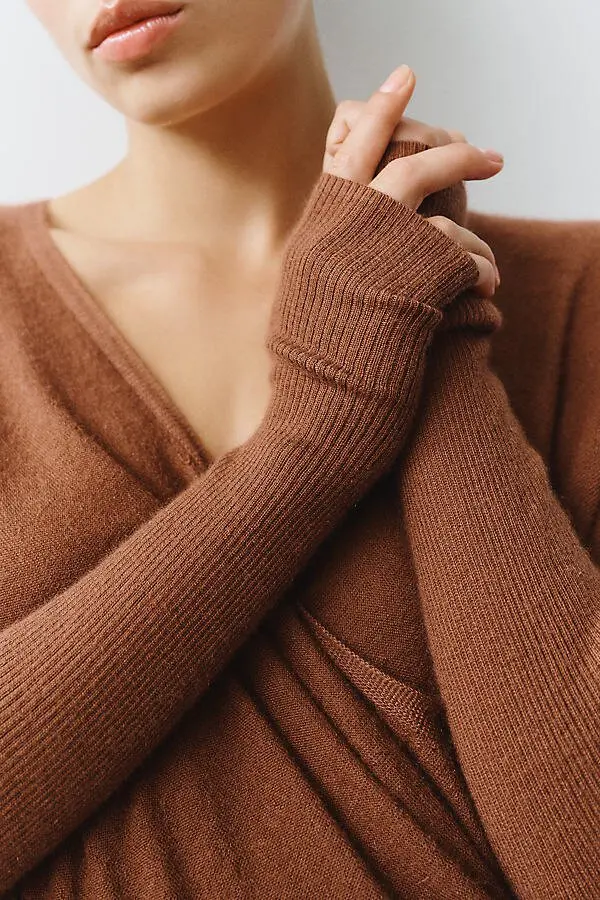 PILCRO 100% Cashmere Twist Sweater - Deep Red