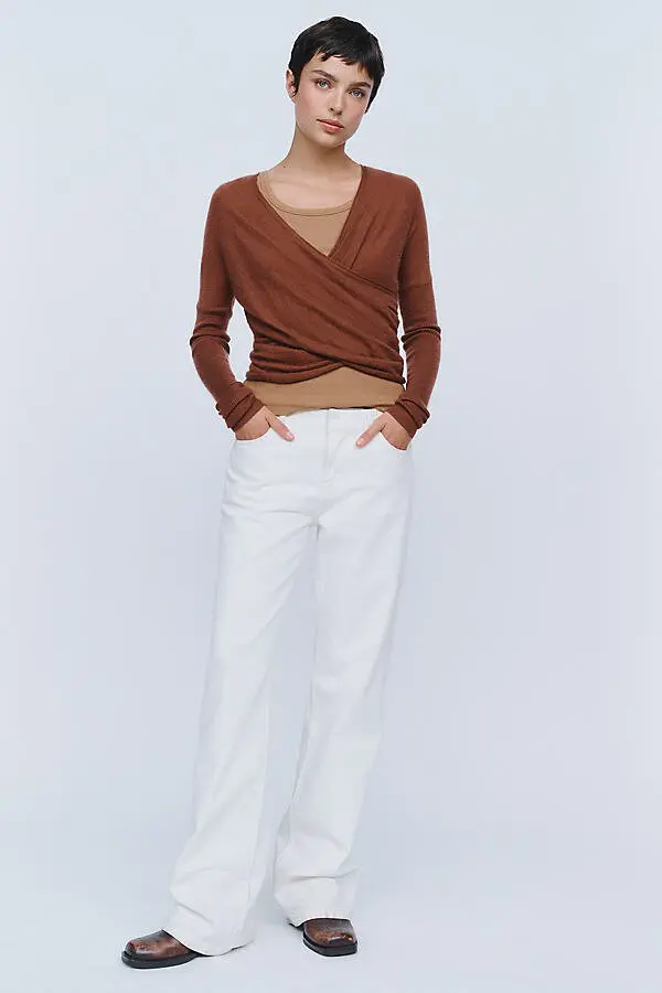 PILCRO 100% Cashmere Twist Sweater - Deep Red