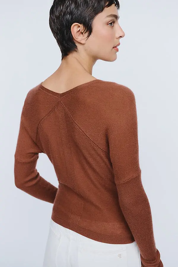 PILCRO 100% Cashmere Twist Sweater - Deep Red