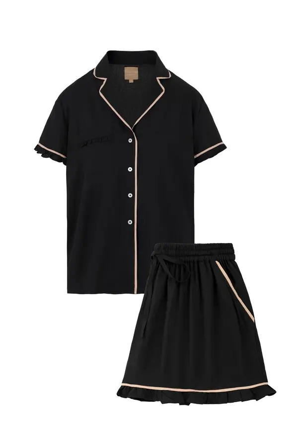 CAROLINA BENOIT Luxury Short Pajama With Ruffles With Pink