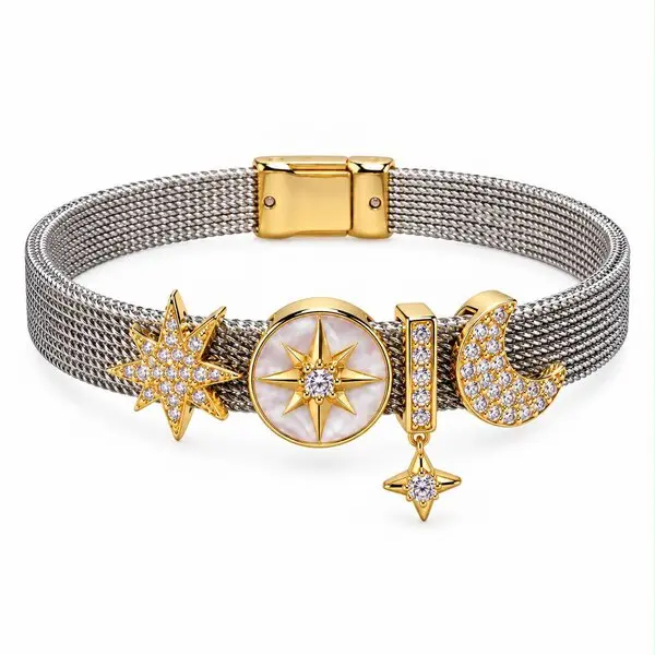 BY OZGE Celestial Guidance Silver & Gold Plated Enamel Zircon Charm Bracelet Silver - Silver/gold