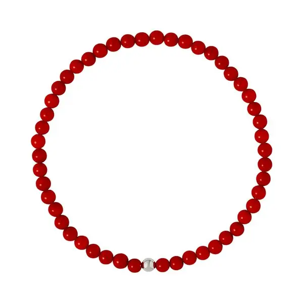 TAMA TOKYO Red Coral Bracelet With Sterling Silver Bead - Red/silver