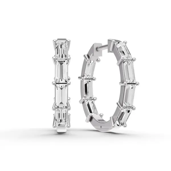 SEREIA OFFICIAL 14k Gold 2 Ct Earrings Baguette Fancy Hoops White Gold - Silver