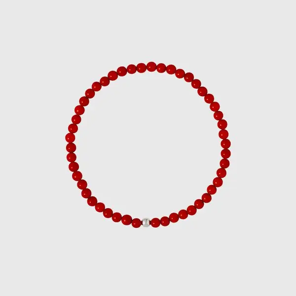 TAMA TOKYO Red Coral Bracelet With Sterling Silver Bead