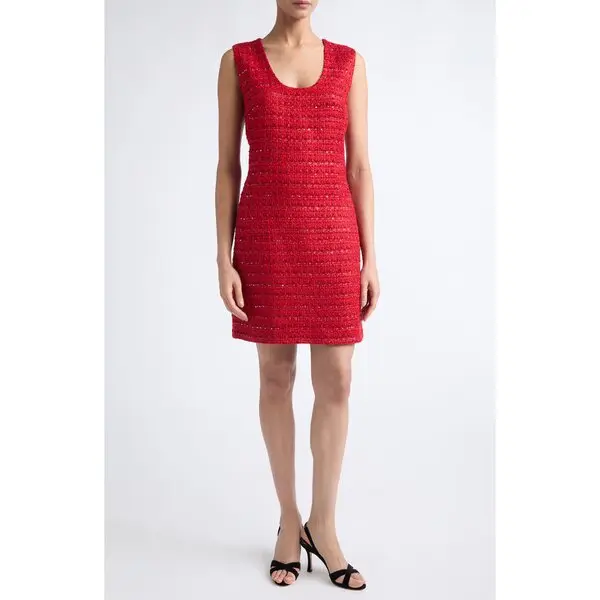 St. John Tweed Sheath Dress - Cardinal Multi