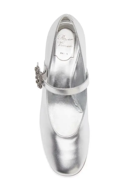 ROGER VIVIER Mini Flower Babies Leather Mary Jane Pump - Argento