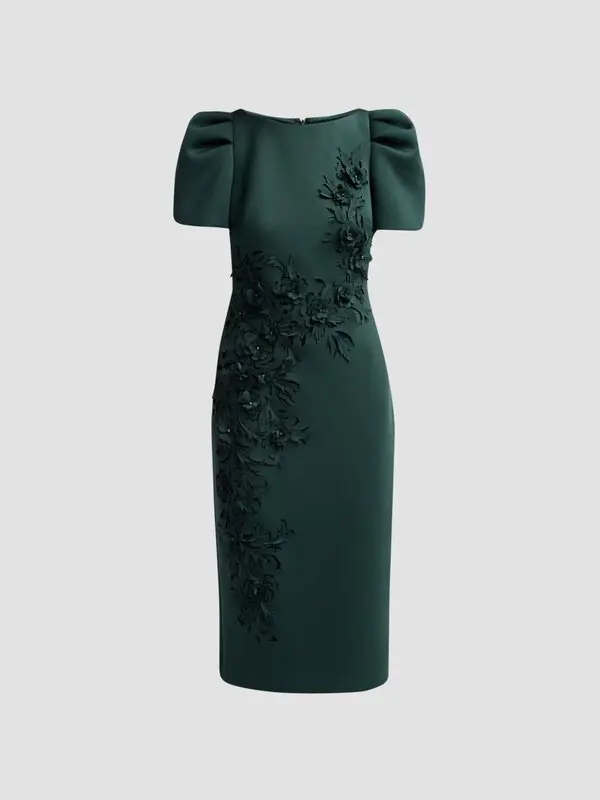 Badgley Mischka Floral Laser-cut Embroidery Cocktail Dress