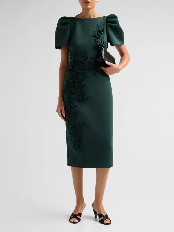 Badgley Mischka Floral Laser-cut Embroidery Cocktail Dress