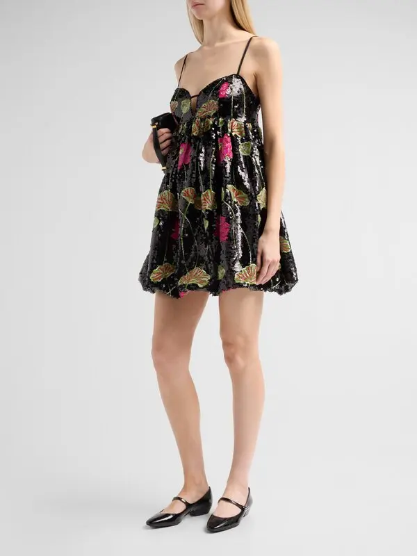 Farm Rio Floral Sequin-embellished Balloon Mini Dress