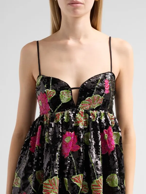 Farm Rio Floral Sequin-embellished Balloon Mini Dress