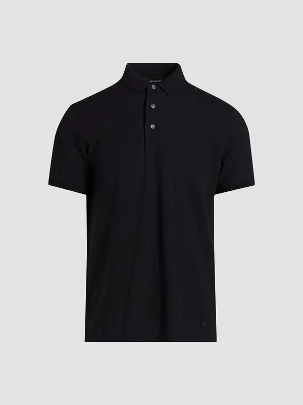 Emporio Armani Tonal Textured Polo Shirt - Navy