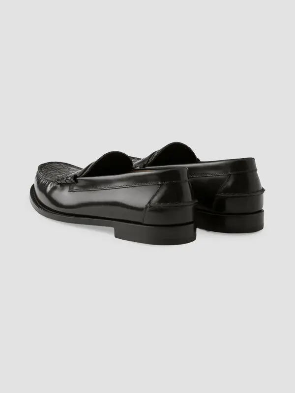 Prada Brushed Leather And Crocodile Loafers