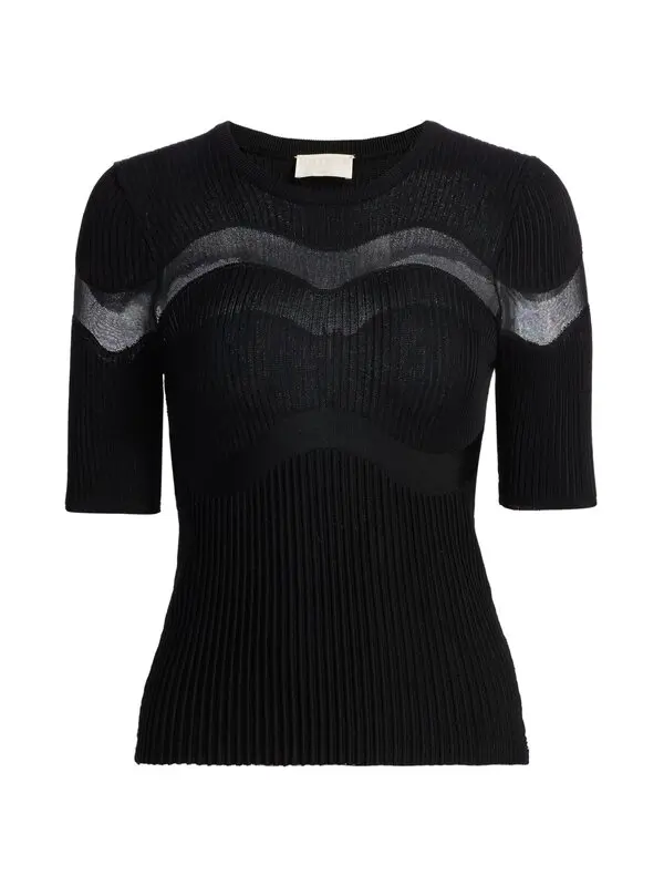 Ulla Johnson Ayla Ribbed Sheer-panel Top - Noir