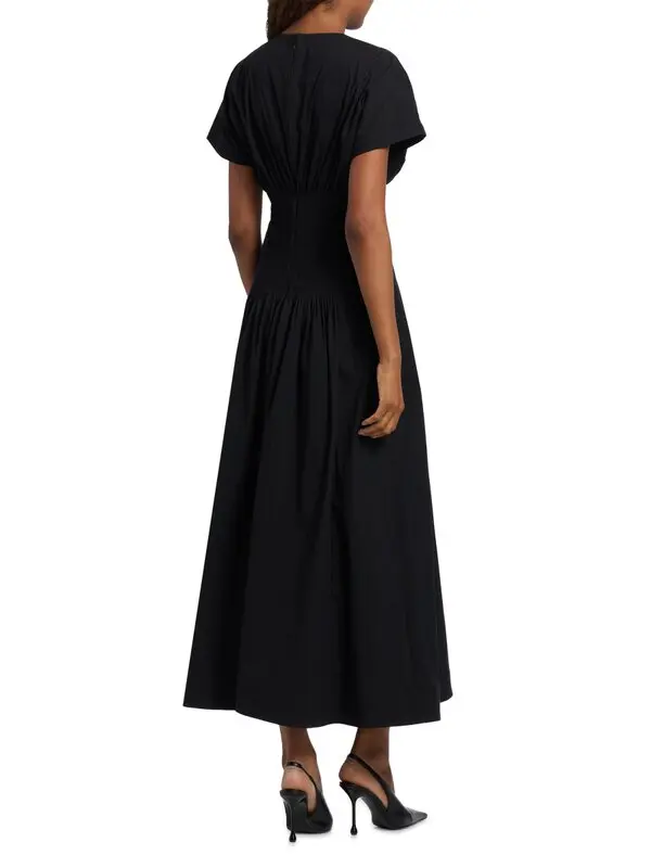 Lela Rose Smocked Back Cotton Poplin Midi-dress