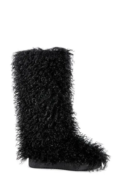 AZALEA WANG Denton Faux Fur Boot - Black