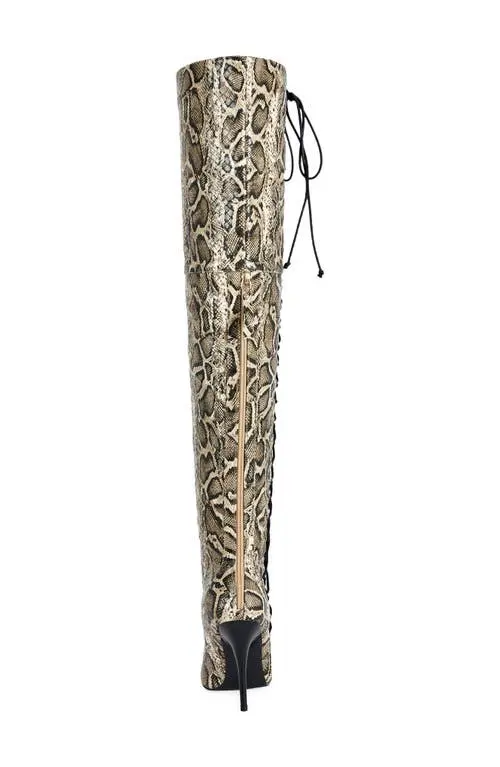 AZALEA WANG Calyx Snake Embossed Over The Knee Boot