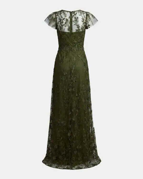 Mac Duggal Floral Appliqué Tulle Gown